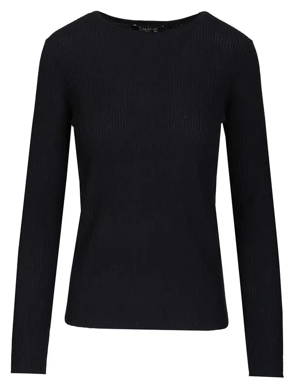 Max Mara Ribbed Crewneck Long Sleeve Wool Top - Blue