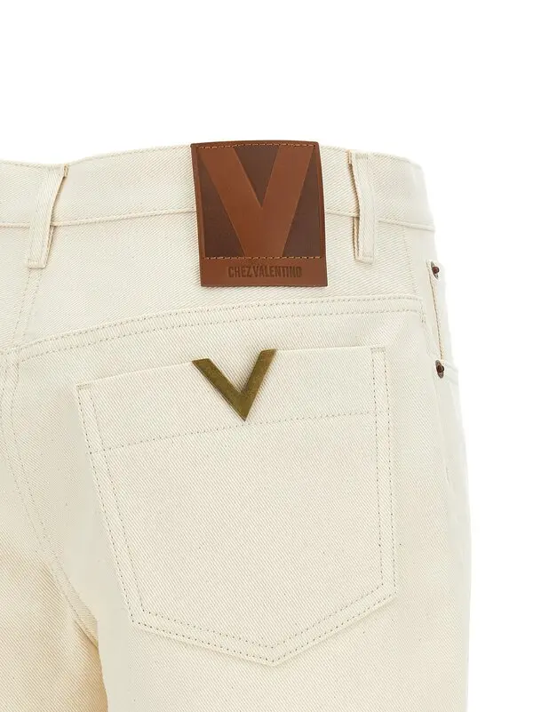 Valentino Garavani Vgold" Denim Shorts - Cream