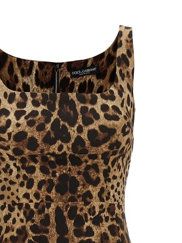 Dolce & Gabbana Animal Print Silk Charmeuse Midi Dress - Brown
