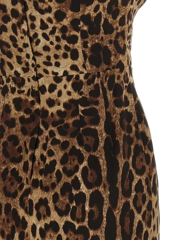 Dolce & Gabbana Animal Print Silk Charmeuse Midi Dress - Brown