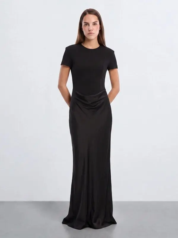 ROTATE BY BIRGER CHRISTENSEN Cap Sleeve Draped Maxi Dress - Black