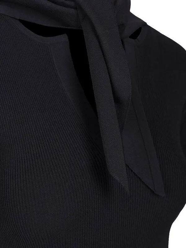 Max Mara Ribbed Knit Scarf Sweater - Blue