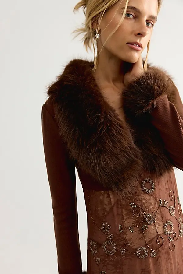 Free People Faux Fur Trimmed Cropped Bolero - Latte