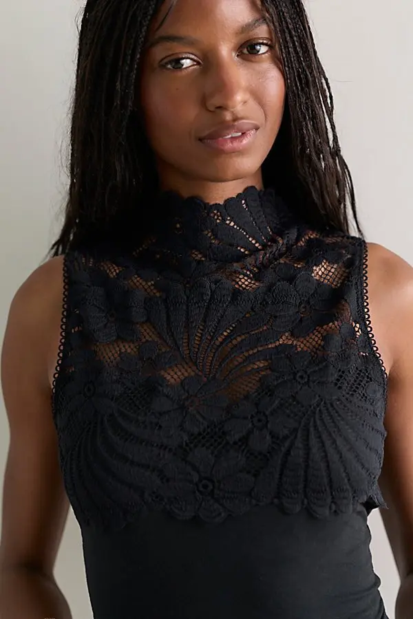 Free People Petal Party Mock Neck Tank - Black Combo