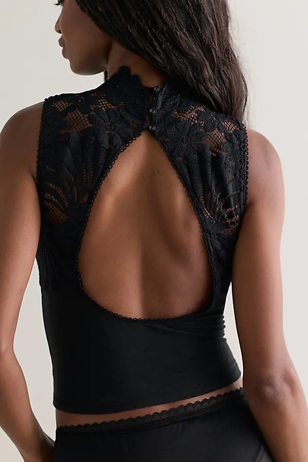 Free People Petal Party Mock Neck Tank - Black Combo