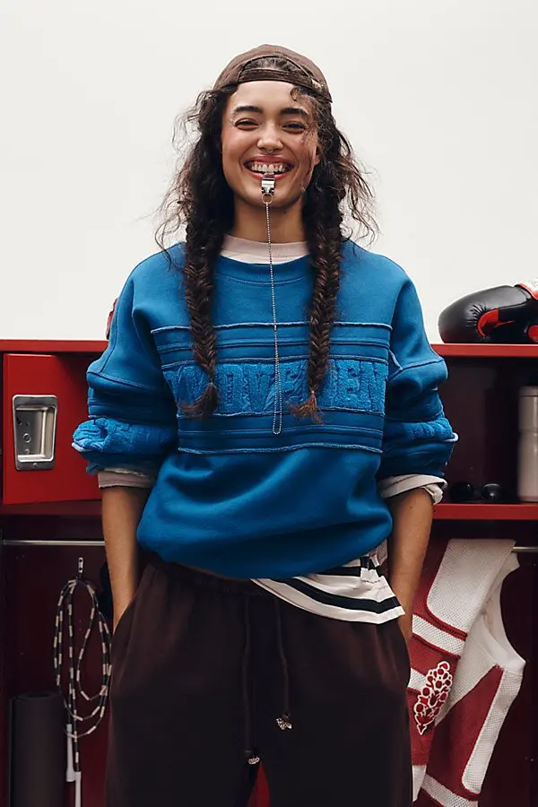 Free People All Star Chenille Logo Pullover - Deep Indigo