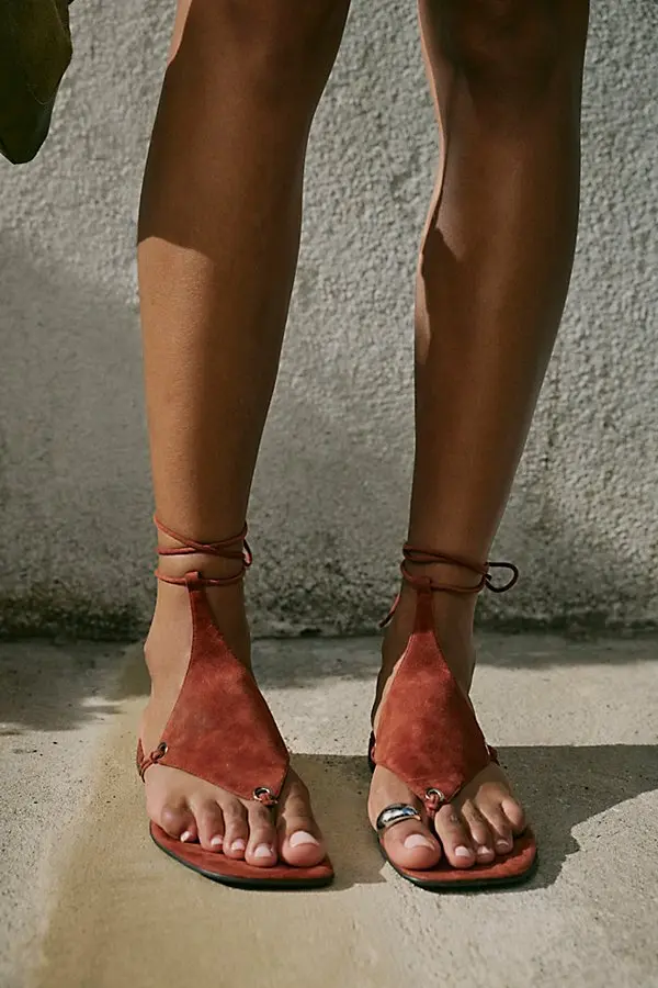 Jeffrey Campbell Indio Suede Wrap Sandals - Rust Suede