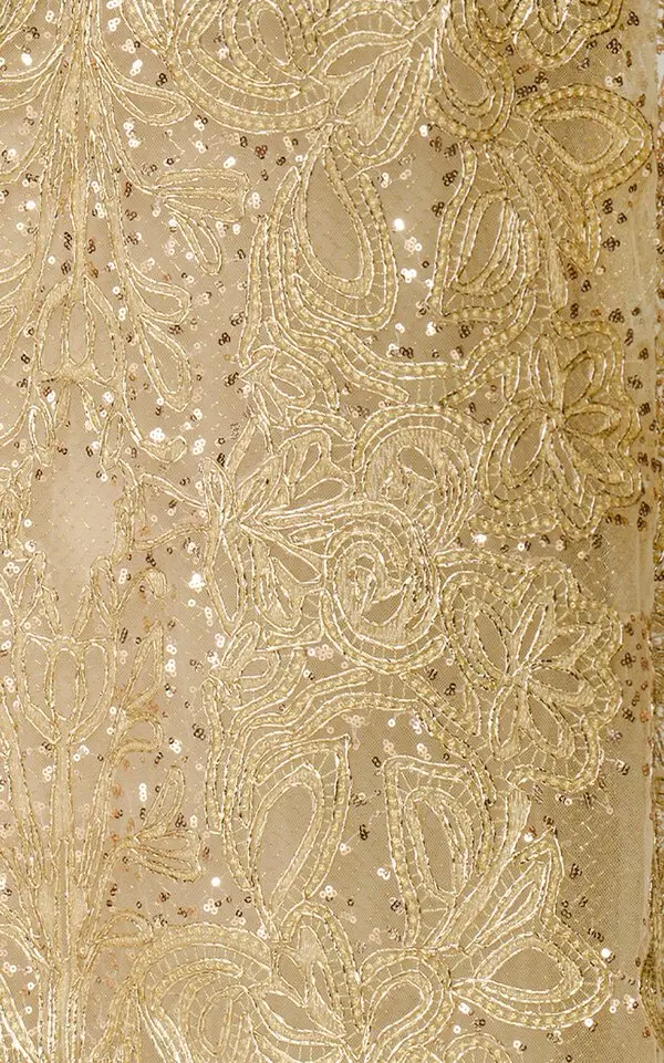 Naeem Khan Metallic Raffia Cap Sleeve Fit-and-flare Gown