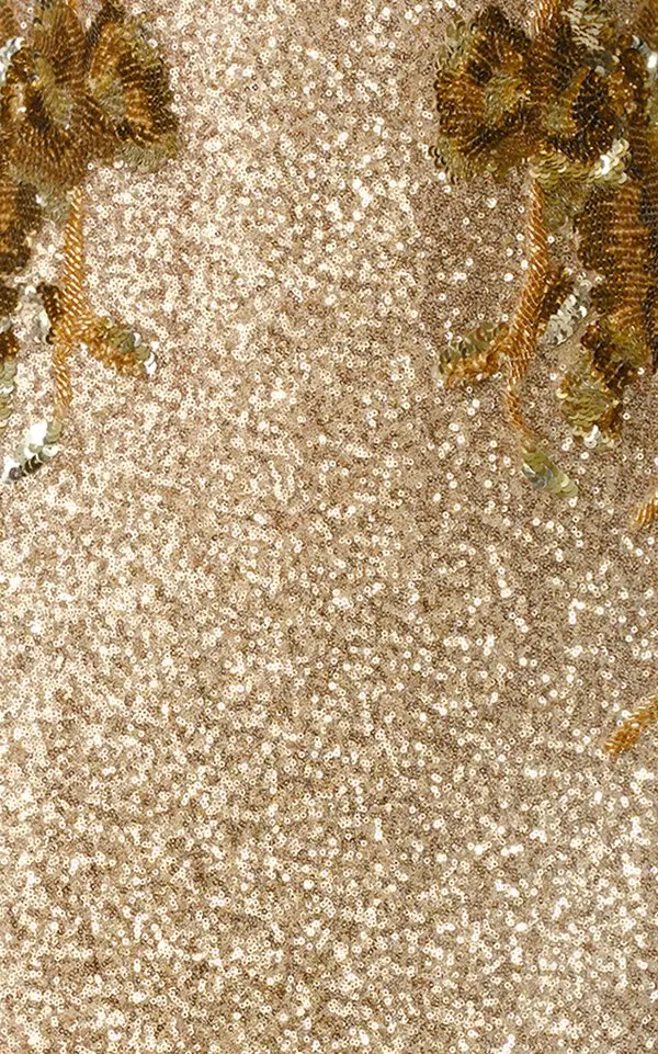 Naeem Khan Long Sleeve Boatneck Stretch Sequin Gown With Hand-beaded Applique