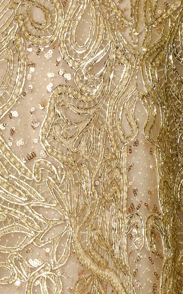 Naeem Khan Metallic Raffia Cap Sleeve Cocktail Dress - Gold