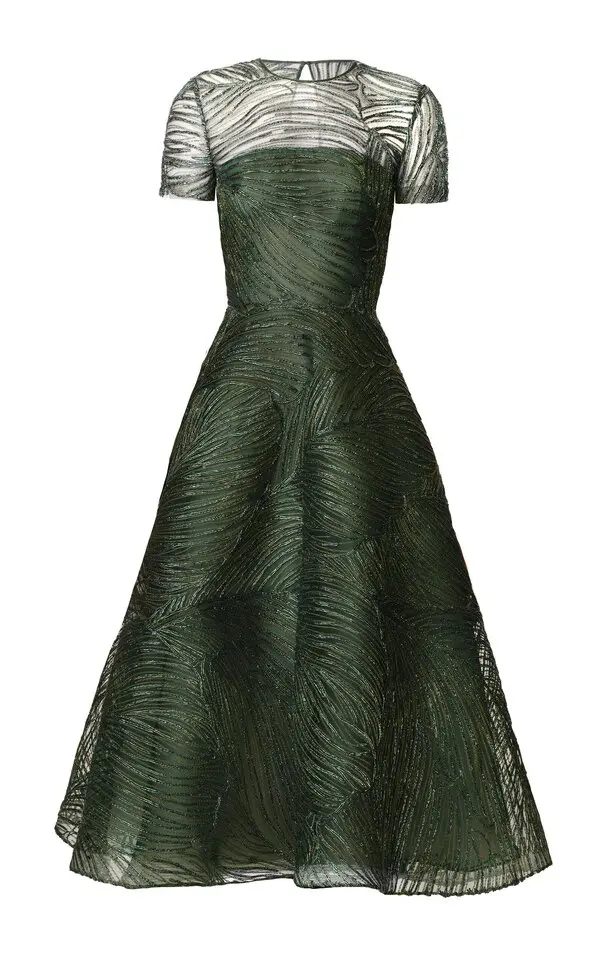 Naeem Khan Metallic Raffia Cap Sleeve Cocktail Dress - Green
