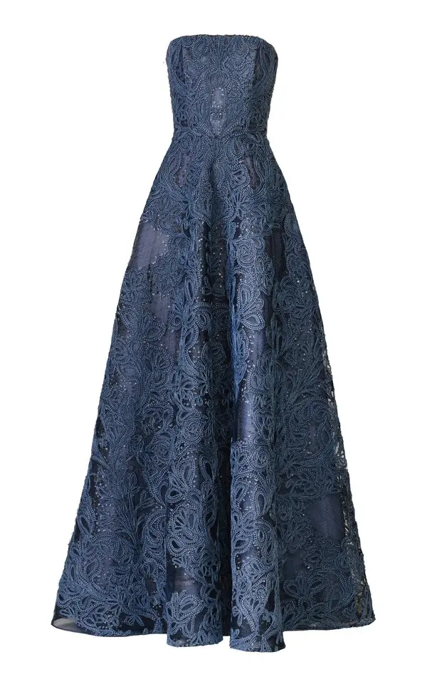 Naeem Khan Raffia Bustier Strapless Gown