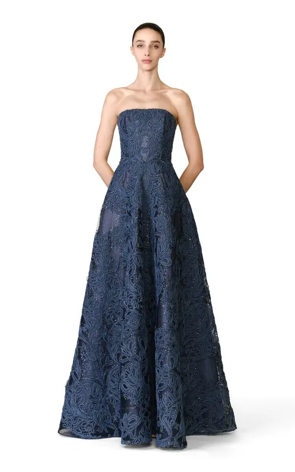 Naeem Khan Raffia Bustier Strapless Gown