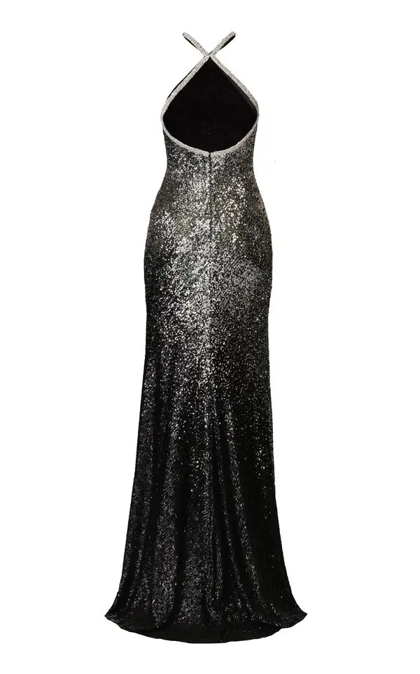 Naeem Khan Ombre Halter Stretch Sequin Gown With Crystal Trim