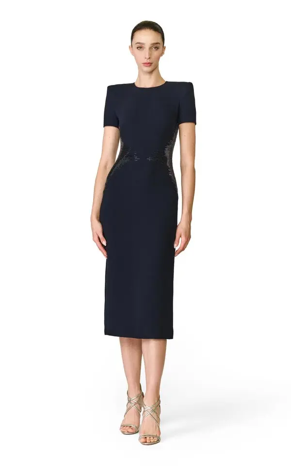 Naeem Khan Beaded Waist Crepe Cocktail Dress