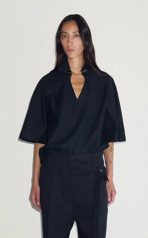 DARKPARK Detailed Leather Polo Shirt With Gold Necklace