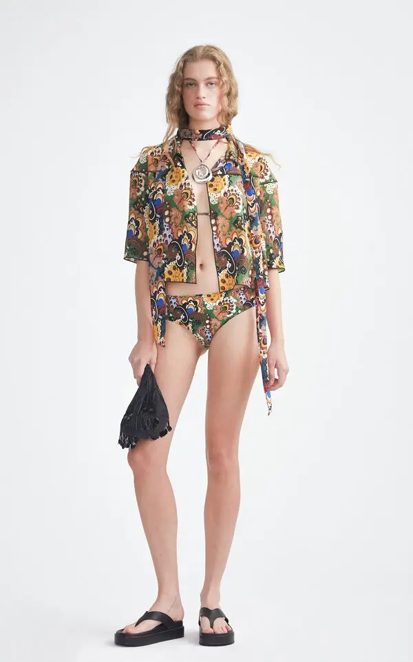 DAR ZÉRO STUDIO Exclusive Printed Silk Crepe De Chine Cropped Camp Shirt - Print