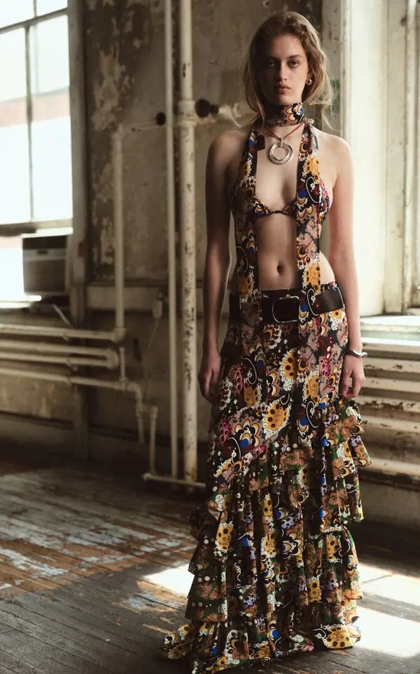 DAR ZÉRO STUDIO Ruffled Silk Georgette Maxi Skirt - Multi