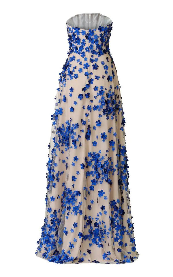 Naeem Khan Beaded Floral Bustier Strapless Gown