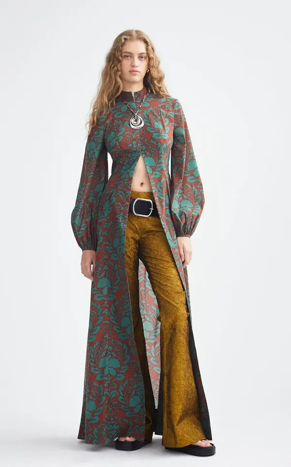 DAR ZÉRO STUDIO Exclusive Damask Organza Mock Neck Duster - Print