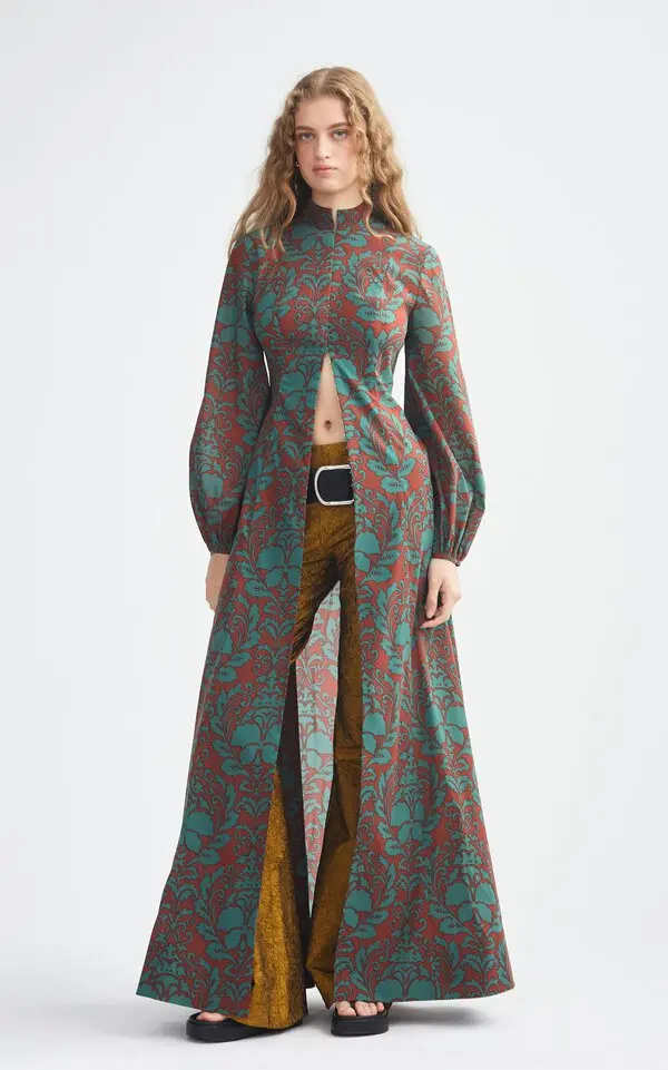 DAR ZÉRO STUDIO Exclusive Damask Organza Mock Neck Duster - Print
