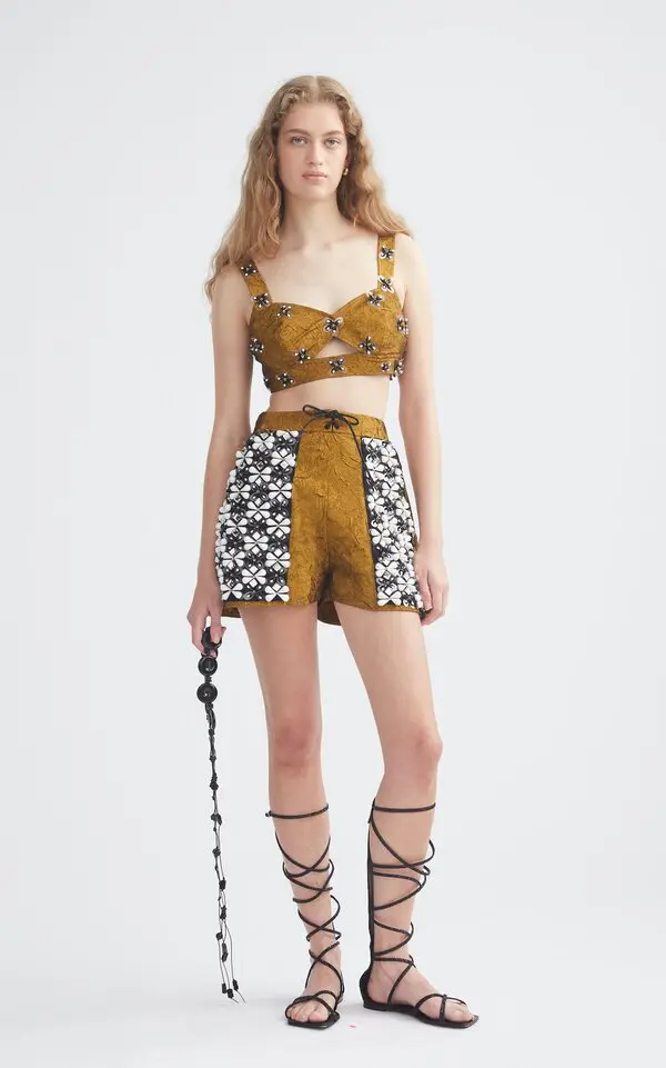 DAR ZÉRO STUDIO Exclusive Embroidered Crinkled Lamè Bralette