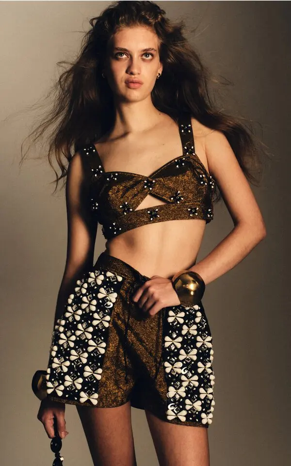 DAR ZÉRO STUDIO Exclusive Embroidered Crinkled Lamè Shorts