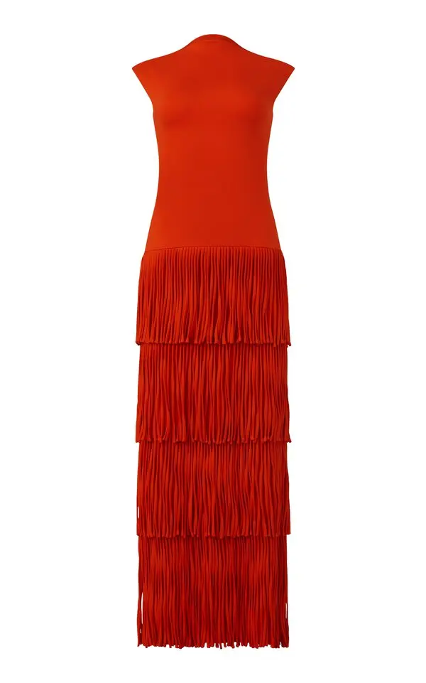 DAR ZÉRO STUDIO Exclusive Fringed Neoprene Maxi Dress - Red