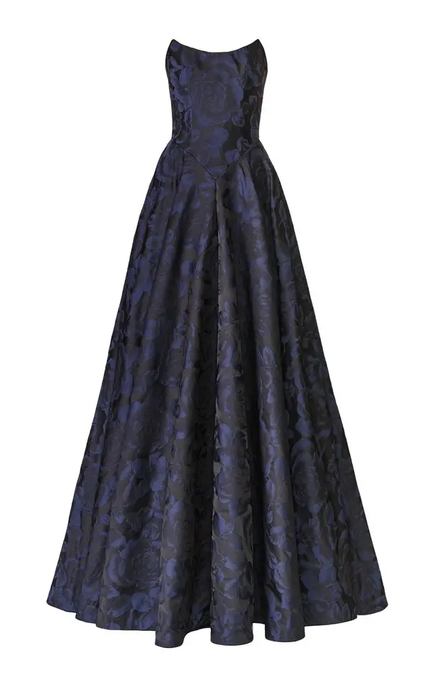 Naeem Khan Floral Jacquard Bustier Strapless Gown