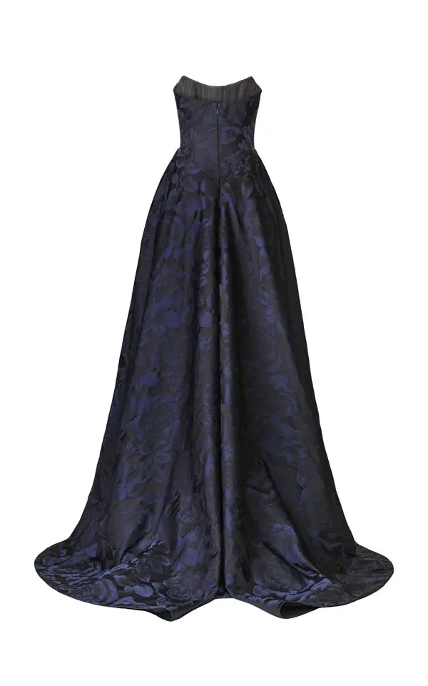 Naeem Khan Floral Jacquard Bustier Strapless Gown