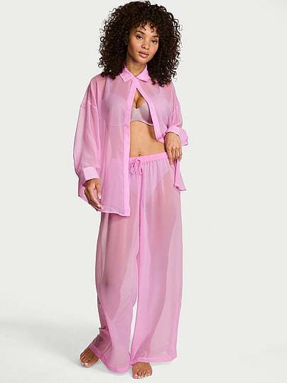 Victoria's Secret Sheer Chiffon Pleated Wide-leg Pants - Pink