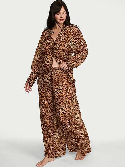 Victoria's Secret Sheer Chiffon Pleated Wide-leg Pants - Print