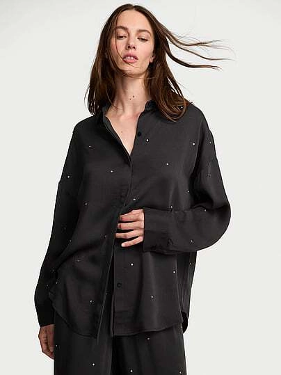 Victoria's Secret Sheer Chiffon Button-front Shirt - Black