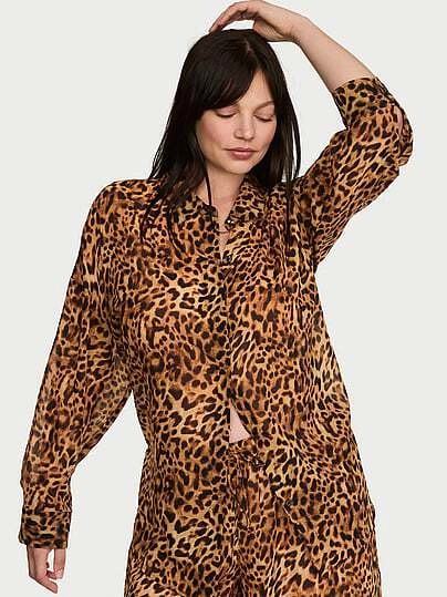 Victoria's Secret Sheer Chiffon Button-front Shirt - Print