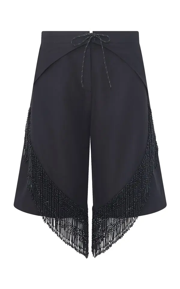 DAR ZÉRO STUDIO Sea Glass Fringe Beaded Jacquard Lamé Board Shorts