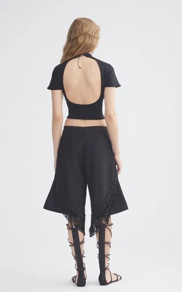 DAR ZÉRO STUDIO Sea Glass Fringe Beaded Jacquard Lamé Board Shorts