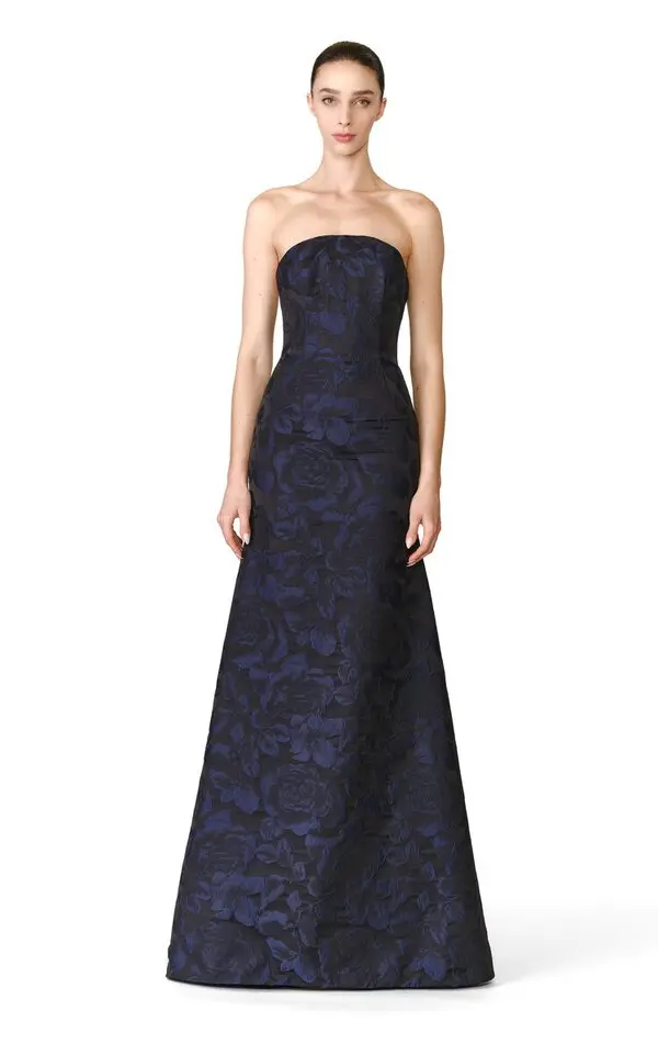 Naeem Khan Strapless Floral Jacquard Gown