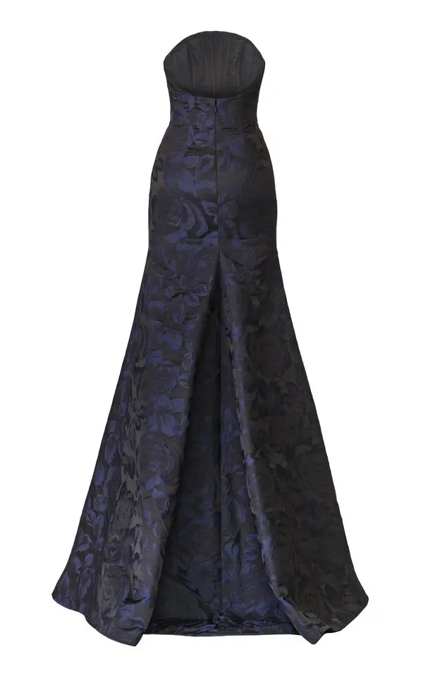 Naeem Khan Strapless Floral Jacquard Gown