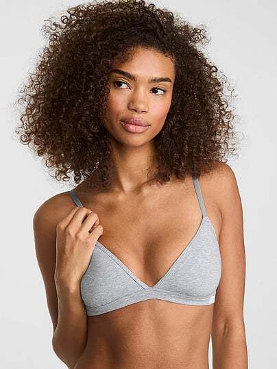 Pink Cotton Unlined Triangle Bralette - Grey