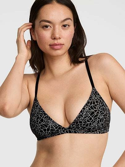 Pink Cotton Unlined Triangle Bralette - Print