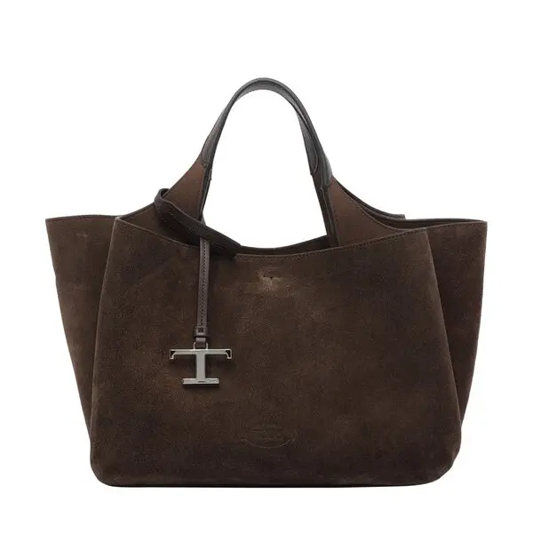 TOD'S Mini Suede Handbag With T Timeless Charm - Brown