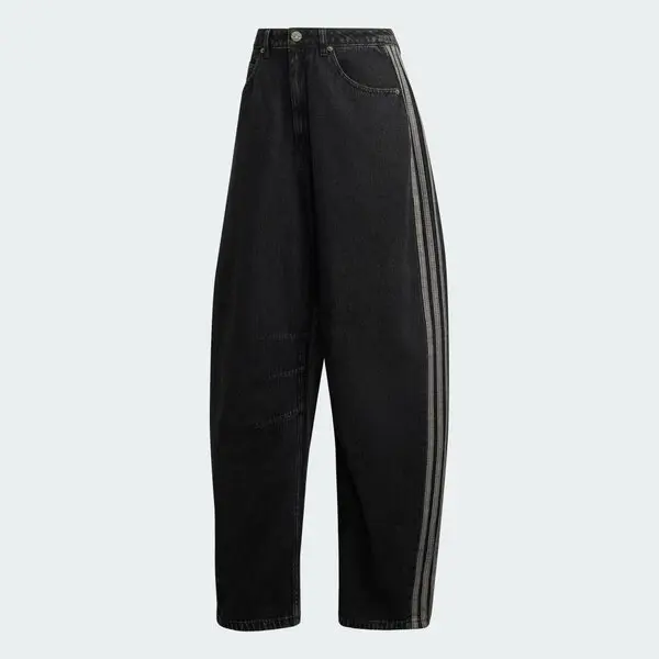 Adidas High Rise Barrel Leg Denim Pant - True Black Denim