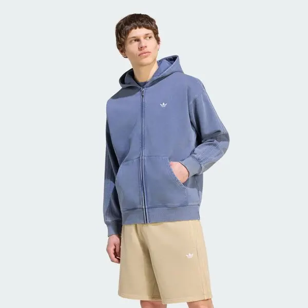 Adidas Trefoil Essentials Washed Full Zip Loose Hoodie