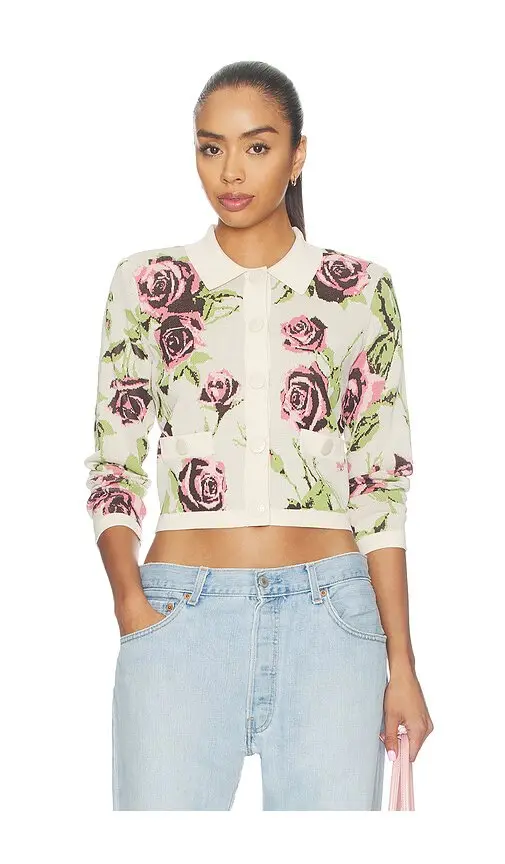 L'Agence Osiris Jacquard Collared Cardigan - Cream