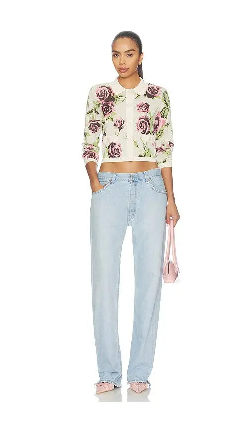 L'Agence Osiris Jacquard Collared Cardigan - Cream