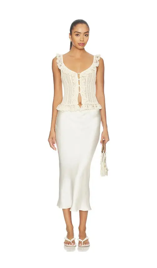 Tularosa Pointelle Knit Ruffle Top