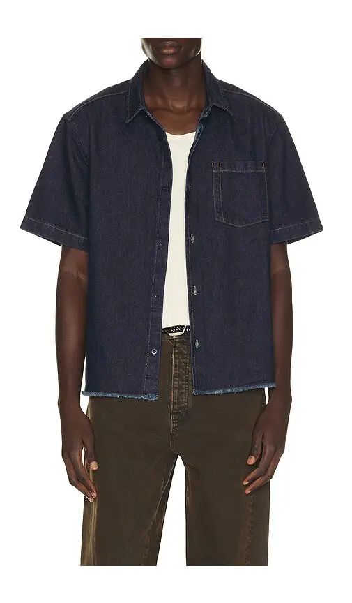 PERCIVAL Harley Denim Cropped Boxy Shirt In . Also - Blue