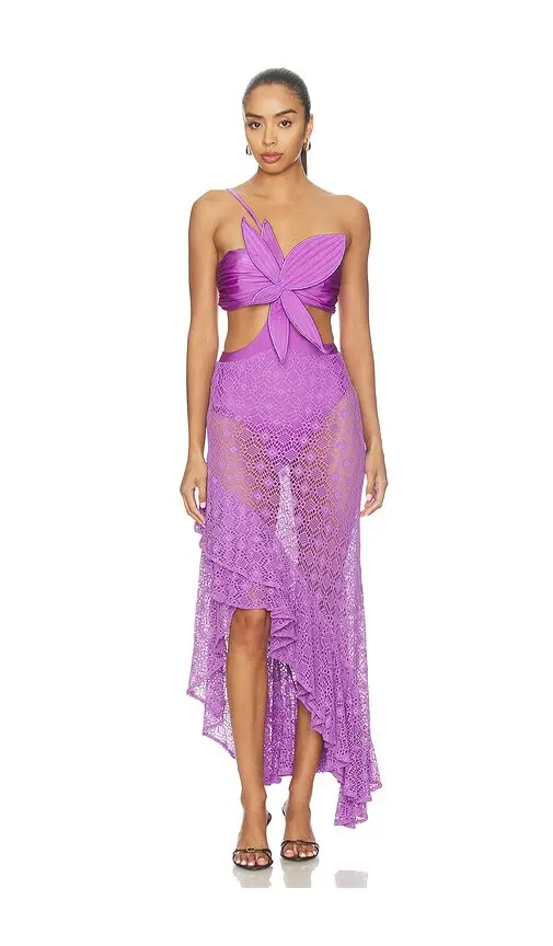 PatBO Sirena Mesh Flower Maxi Dress - Lavender