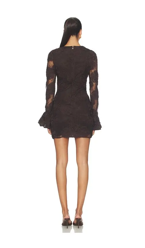 ROTATE BY BIRGER CHRISTENSEN 3d Flower Long Sleeve Mini Dress - Brown