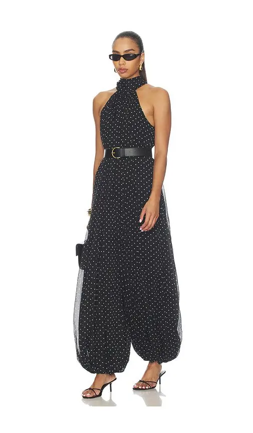 ROTATE BY BIRGER CHRISTENSEN Chiffon Balloon Jumpsuit With Attached Scarf - Black